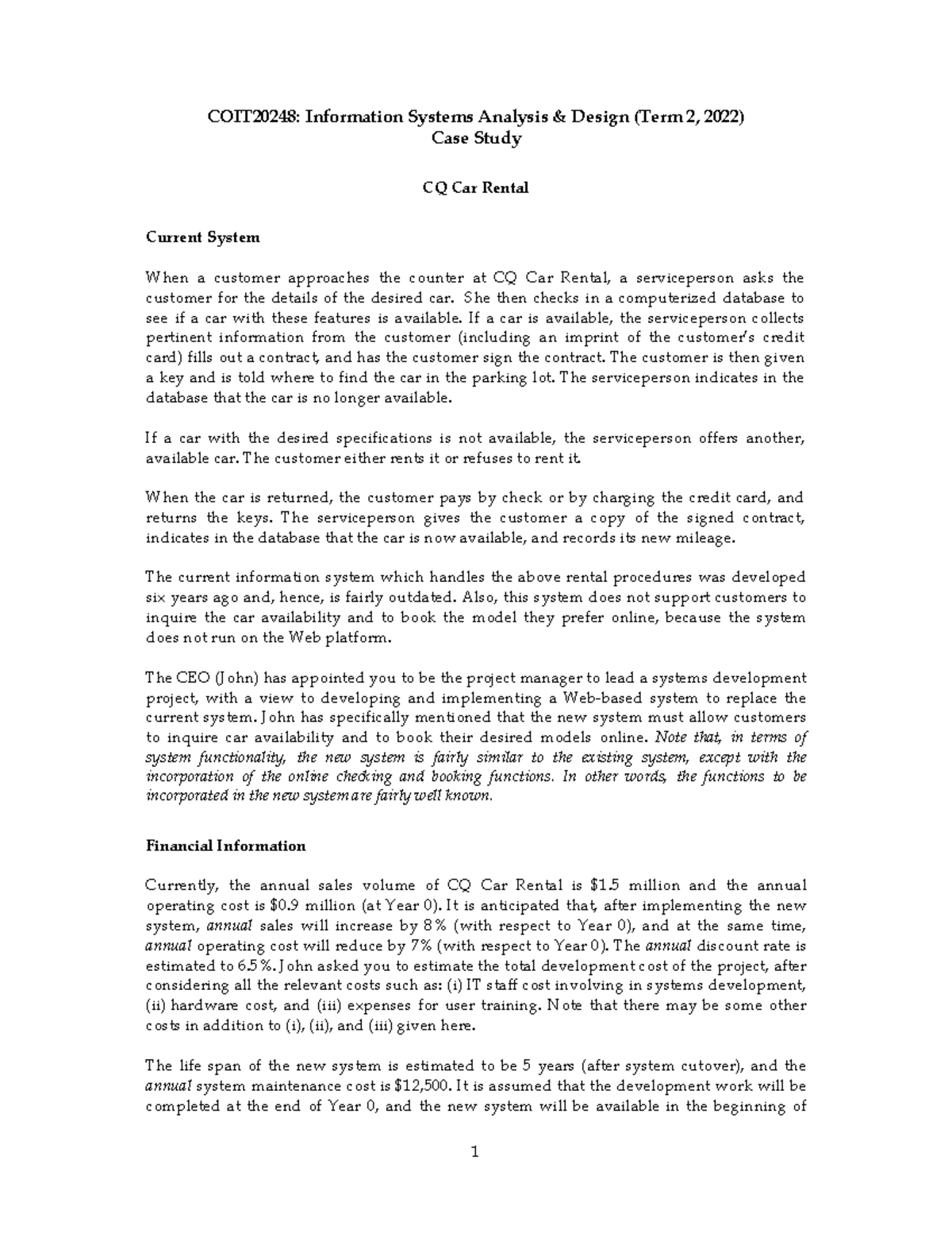COIT20248-Case Study - 1 COIT20248: Information Systems Analysis & Design (Term 2, 2022) Case ...