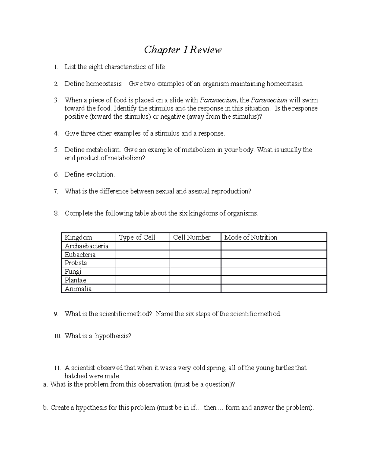 Chapter 1 Scientific Method Review - Chapter 1 Review List the eight ...