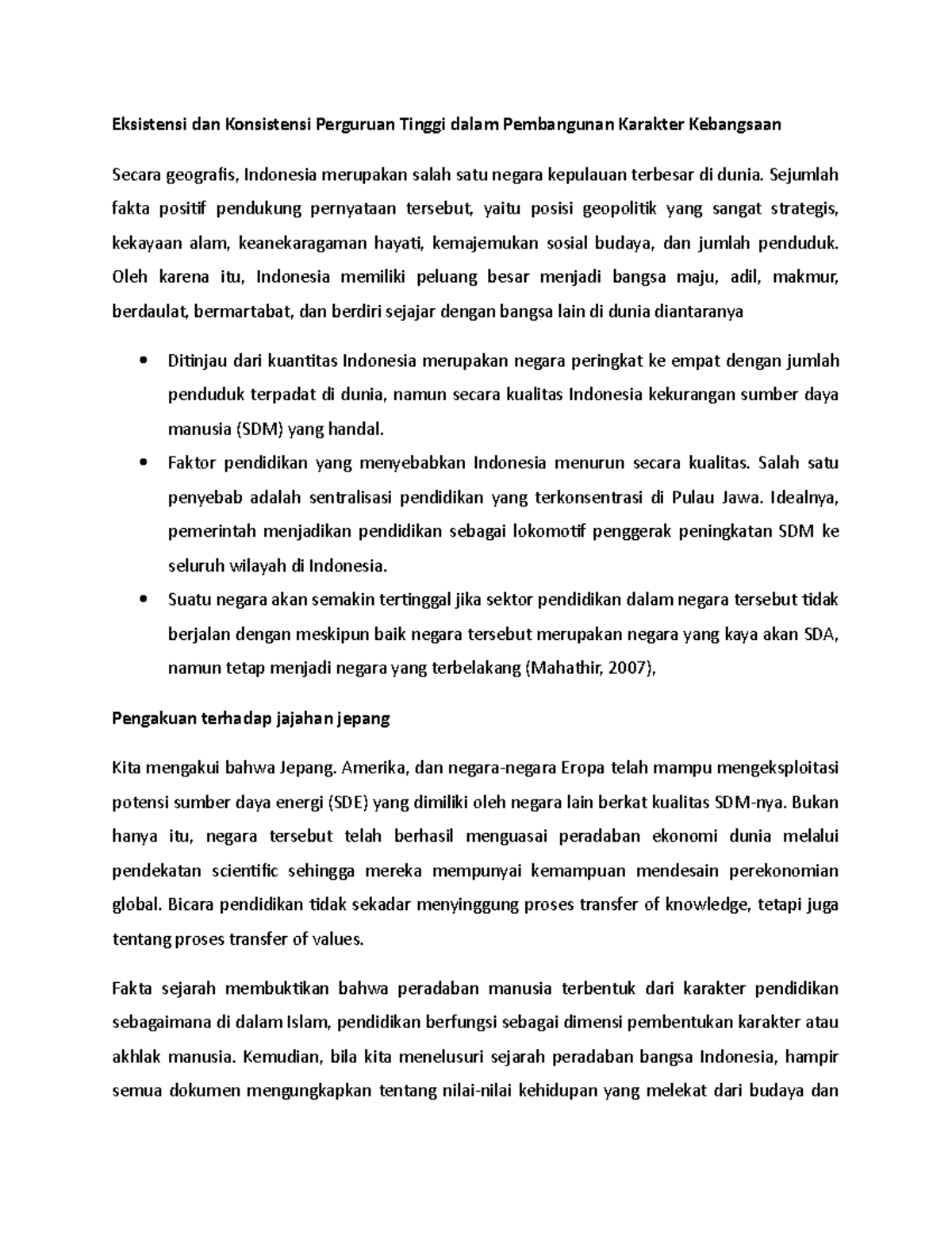 Eksistensi dan Konsistensi Perguruan Tinggi dalam Pembangunan Karakter ...