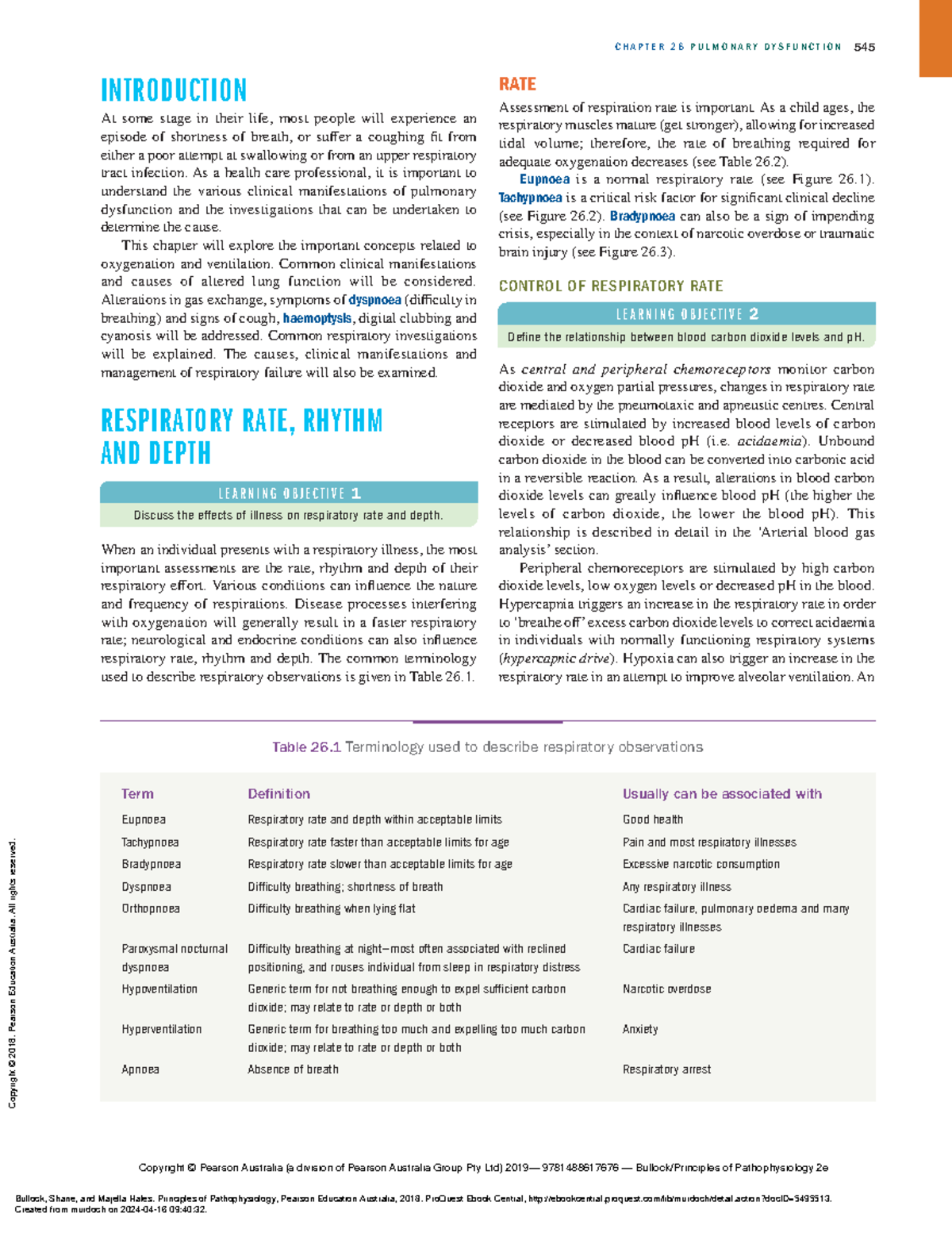 Principles of Pathophysiology - CHAPTER 26 PulmonARy - RATE Assessment ...