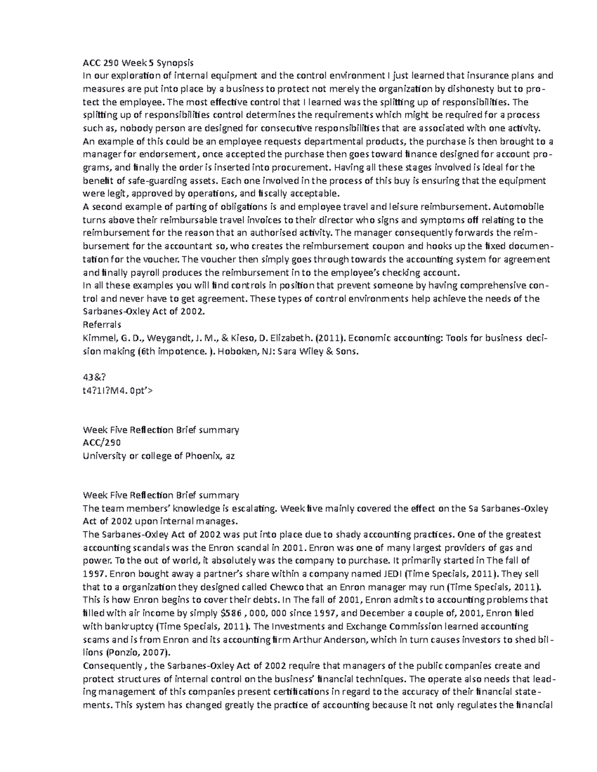 ACC 290 Week 5 Summary 1 - asignment - ACC 290 Week 5 Synopsis In our ...