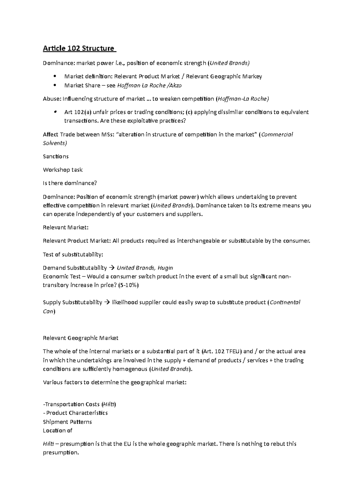 Article 102 Structure to Problem Question - Studocu
