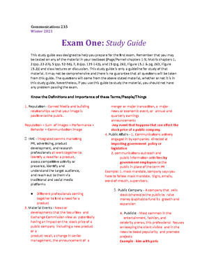 Revised C235 Study Guide - Comms 235 Midterm 1 Study Guide Note: This ...