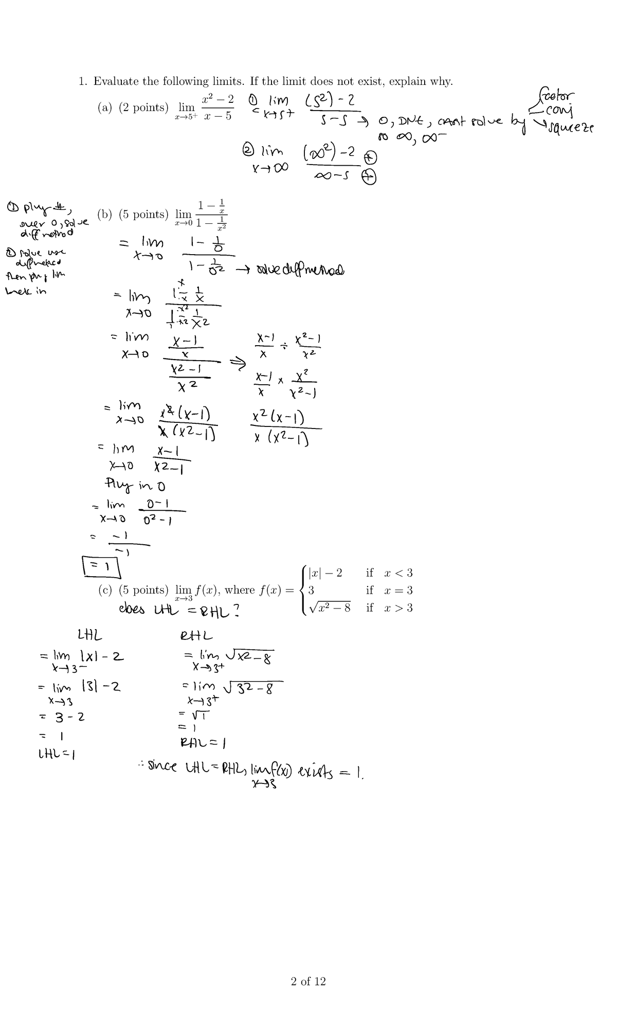 Calc 1 Mock Exam - Calc 1 Mock Exam, step by step questions and answers ...