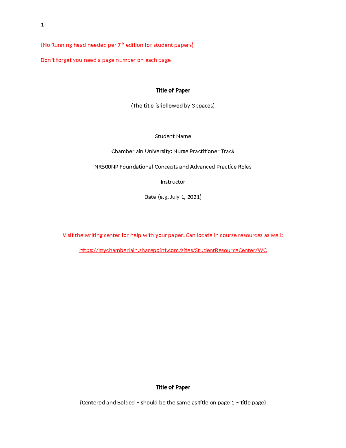 NR500NP Week 4 APA Paper Template Aug 22 final - (No Running head ...