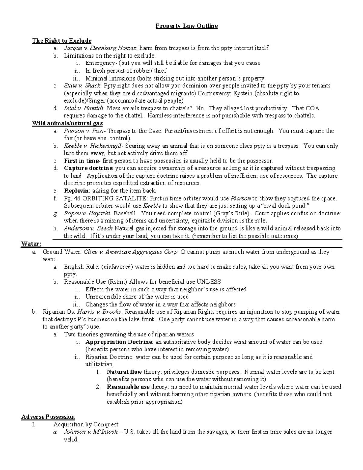 Property Outline - Law degree TCNJ - Property Law Outline The Right to ...