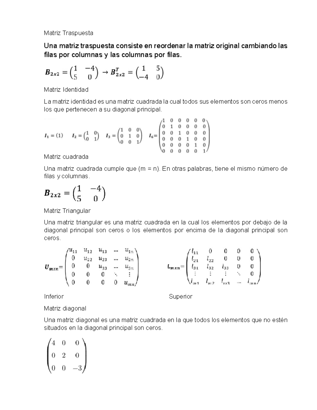 Tipos de matrices - Matriz Traspuesta Una matriz traspuesta consiste en ...