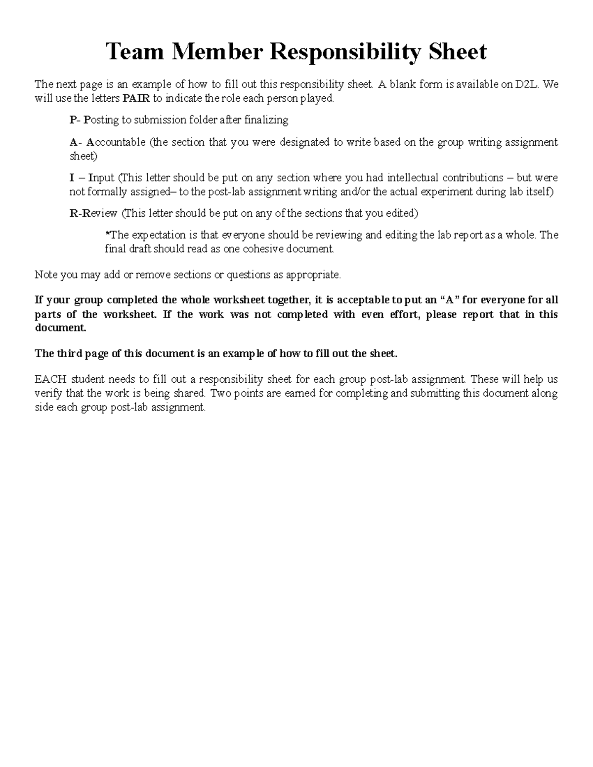 M4w3 Individual Responsibility sheet template - Team Member ...