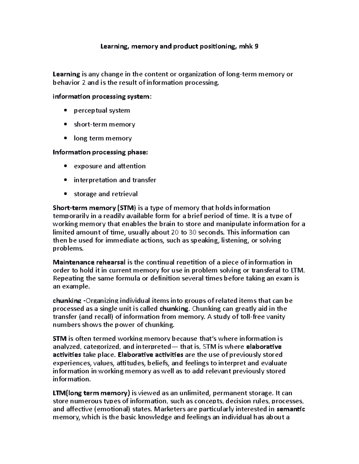 Learning, memory and product positioning - MHK - Learning, memory and product positioning, mhk 9 ...