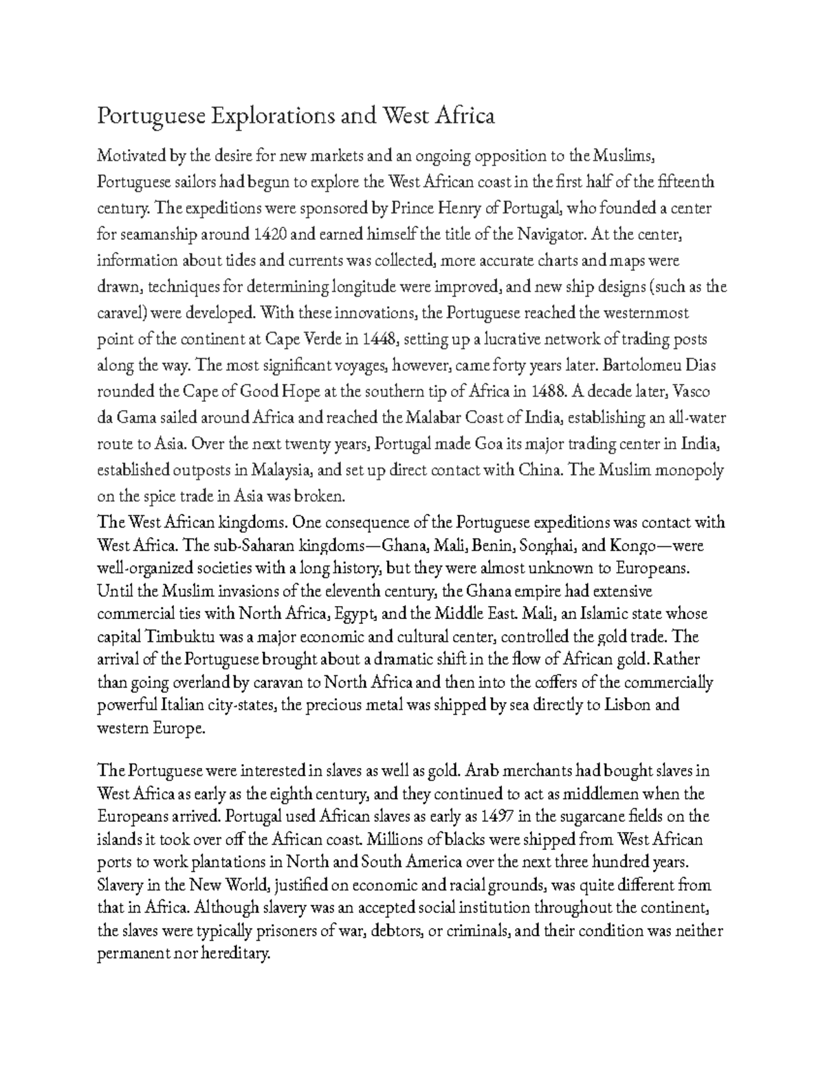 Portuguese Explorations and West Africa - Portuguese Explorations and ...