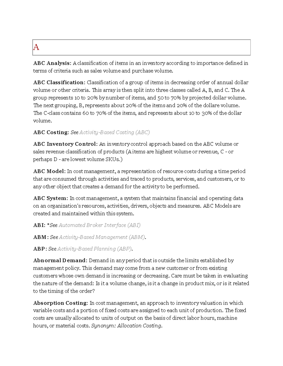 Business Dictionary for Logistics - A ABC Analysis: A classification of ...