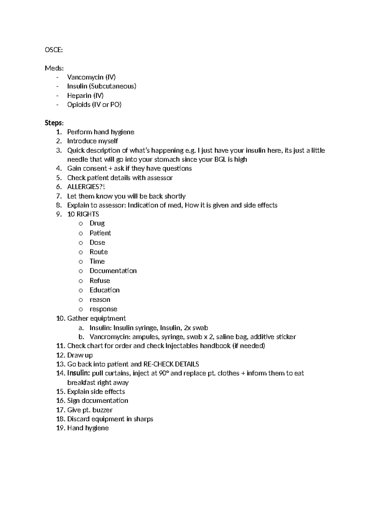 OSCE prep - plan for osce - OSCE: Meds: - Vancomycin (IV) - Insulin ...