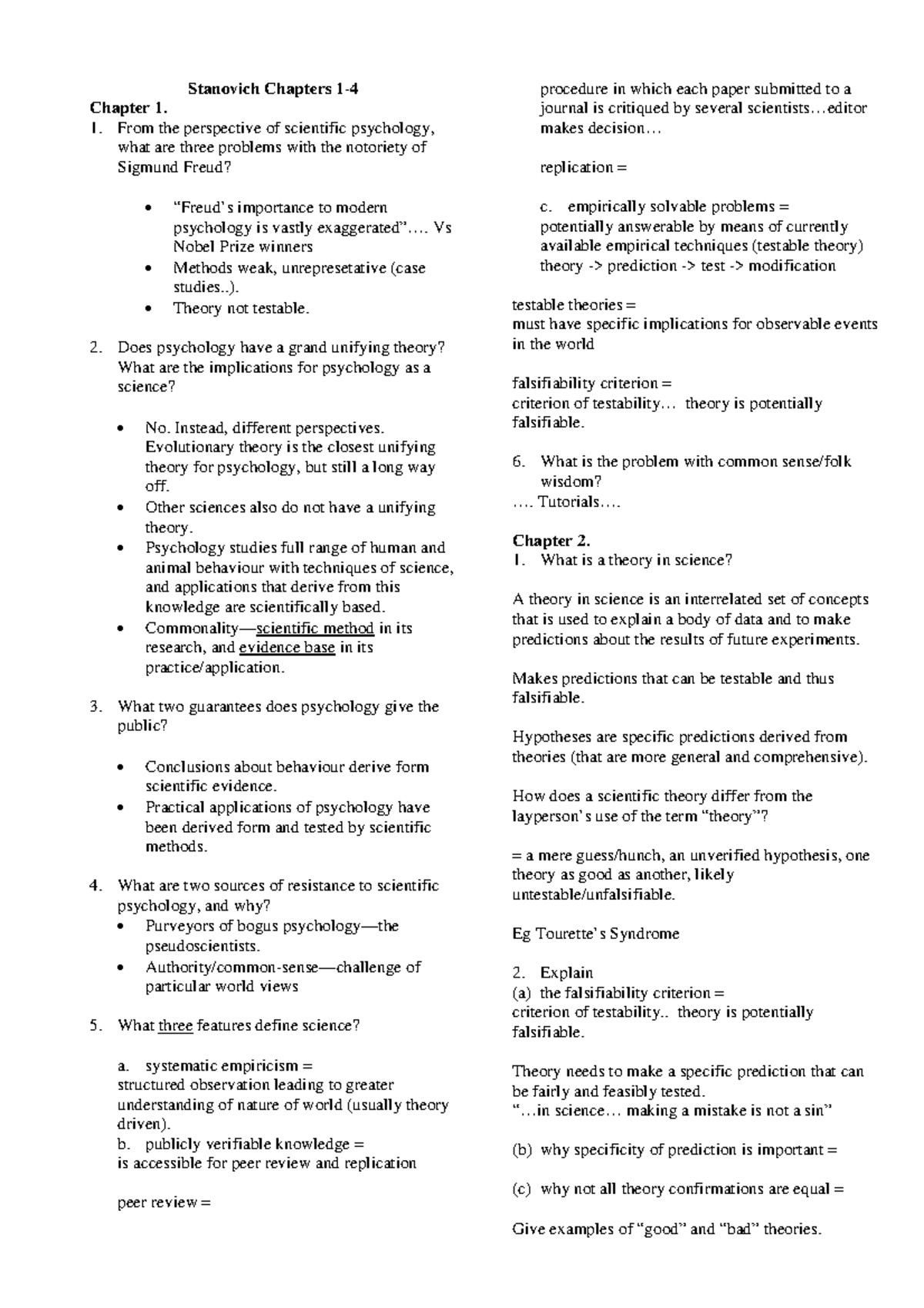 Stanovich 1-4 - Lecture notes wk1-4 - Stanovich Chapters 1- Chapter 1 ...