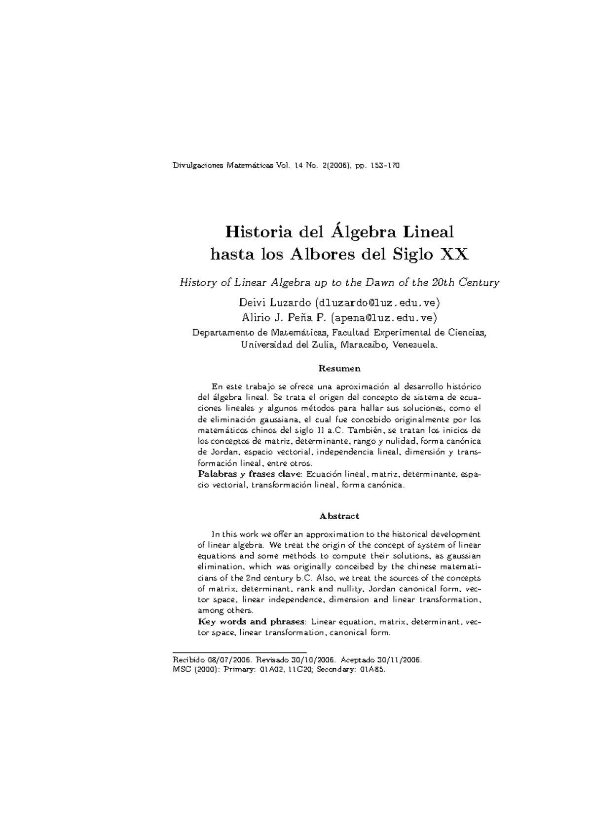 Historia del Álbegra Lineal Luzardo y Peña 2006 - Divulgaciones Matem ...