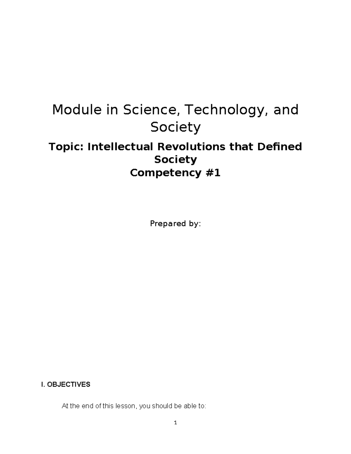 STS1- Prelim - module - Module in Science, Technology, and Society ...