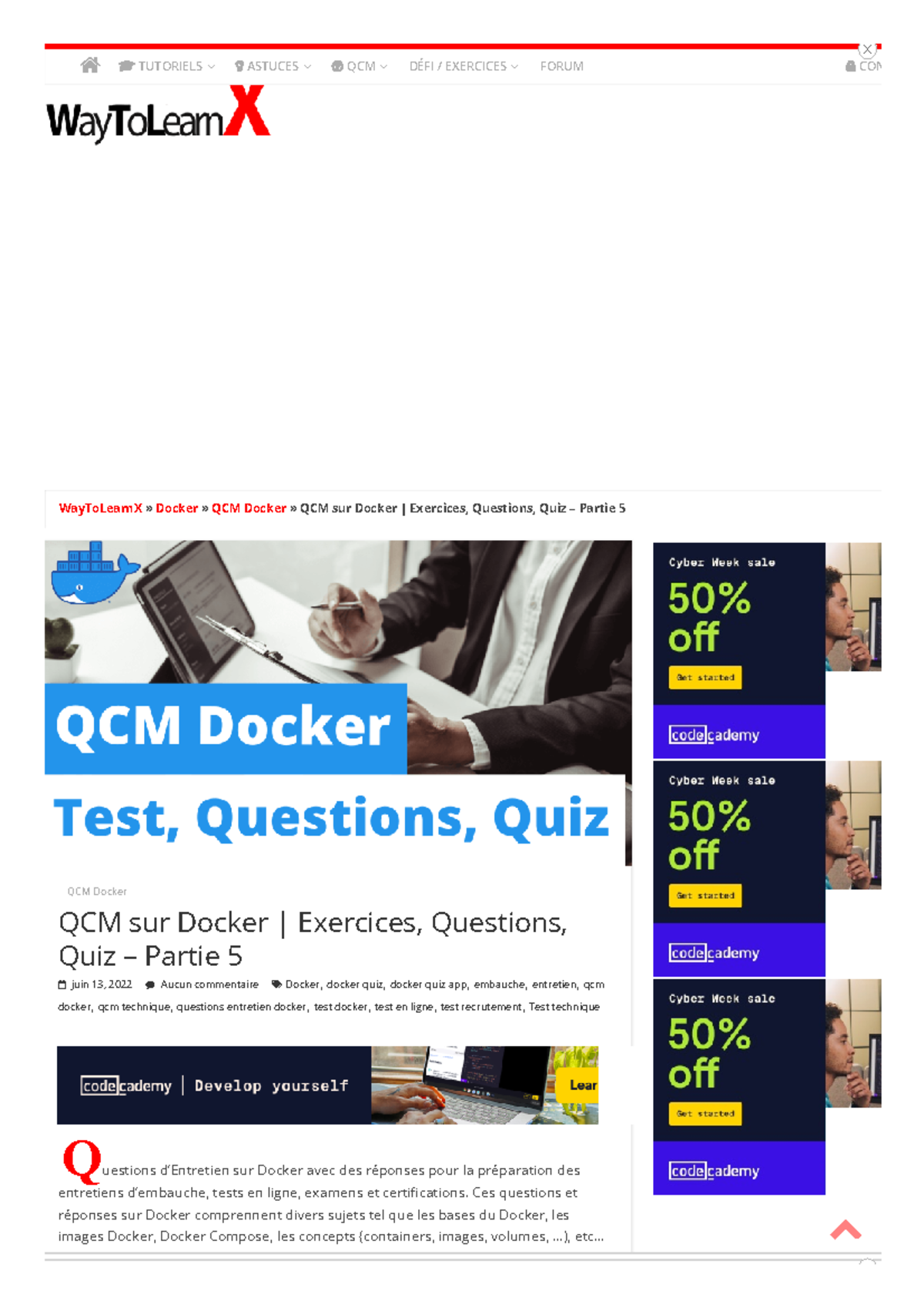 QCM sur Docker Exercices, Questions, Quiz - Partie 5 - Way To Learn X ...