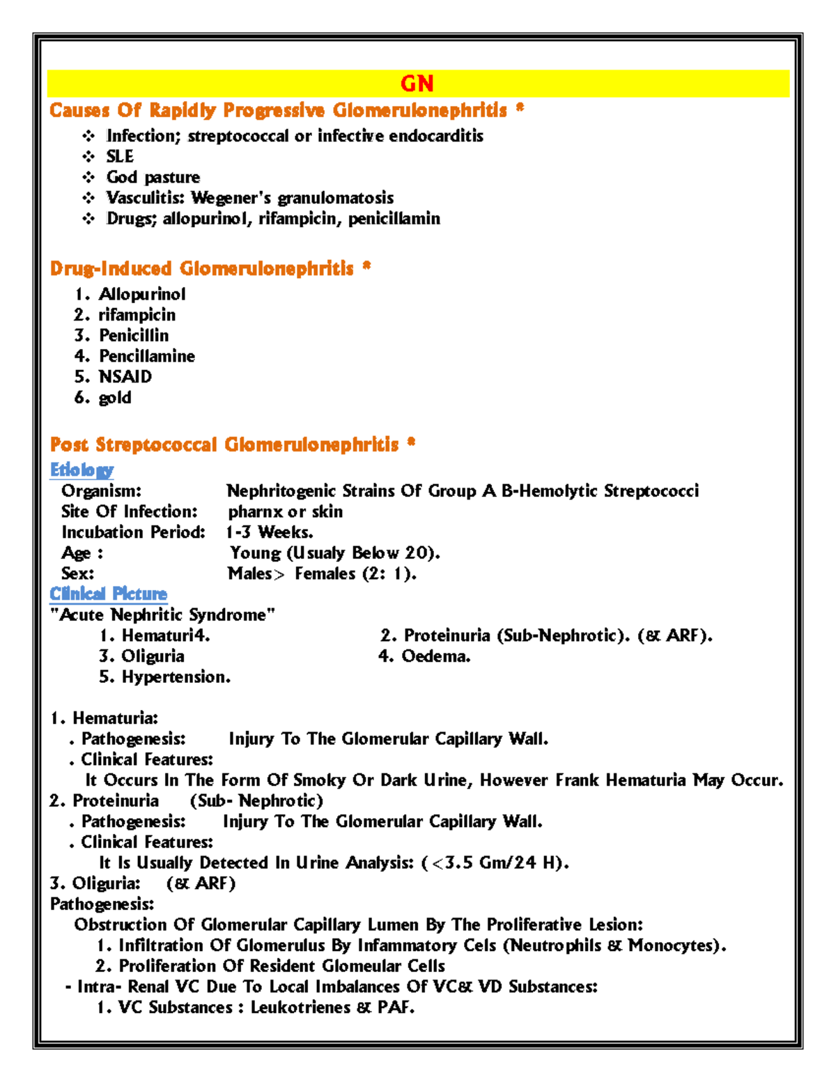 Nephrology sheet - فيزياء حديثة - GN Causes Of Rapidly Progressive ...