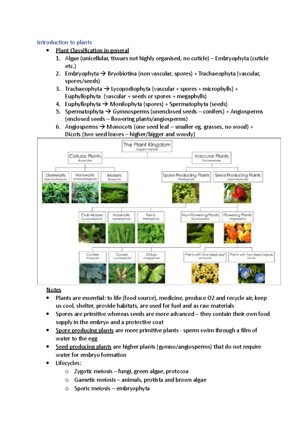 Botany 1 & 2 notes - Introduction to plants Plant Classification in ...