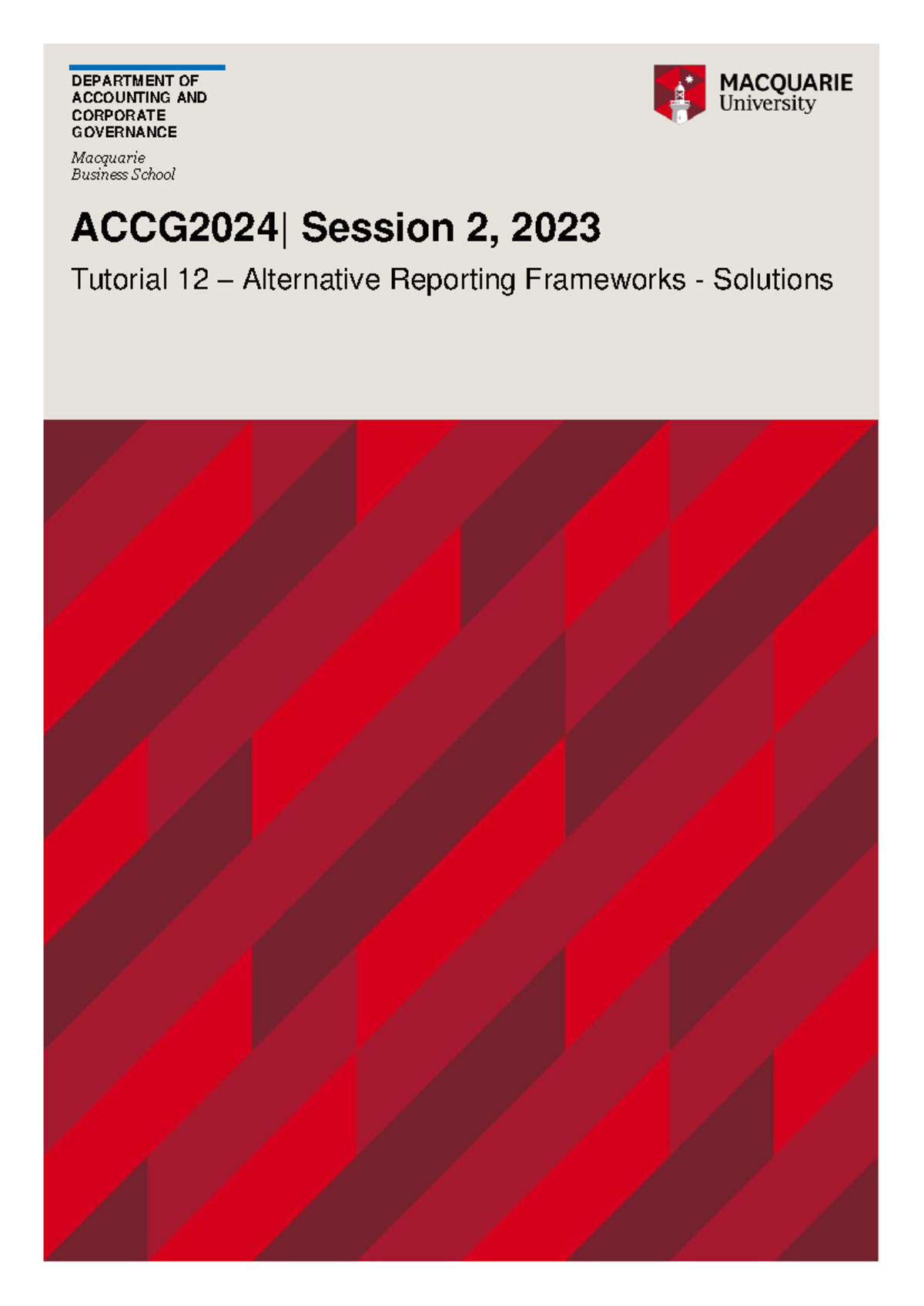 Tute 12 -ARF S22023 Solutions - DEPARTMENT OF ACCOUNTING AND CORPORATE ...