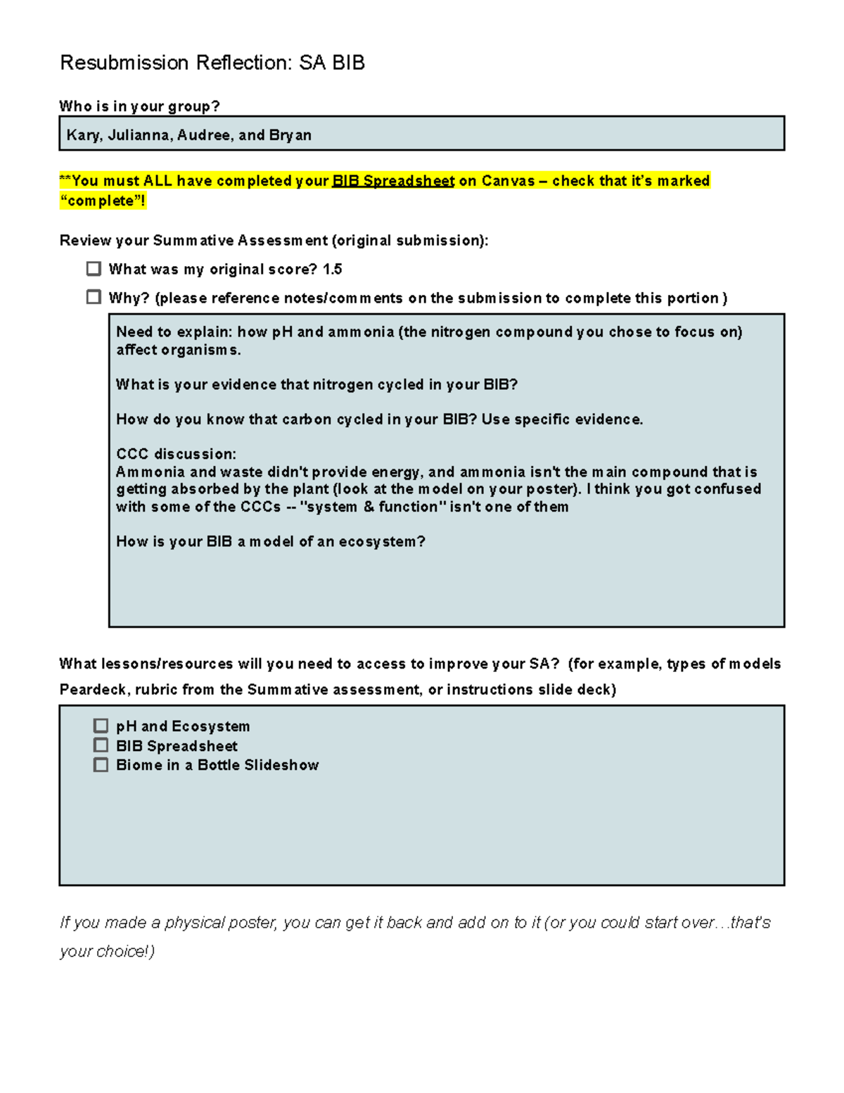 Copy of Silverman Resubmission Reflection SA BIB - Resubmission ...