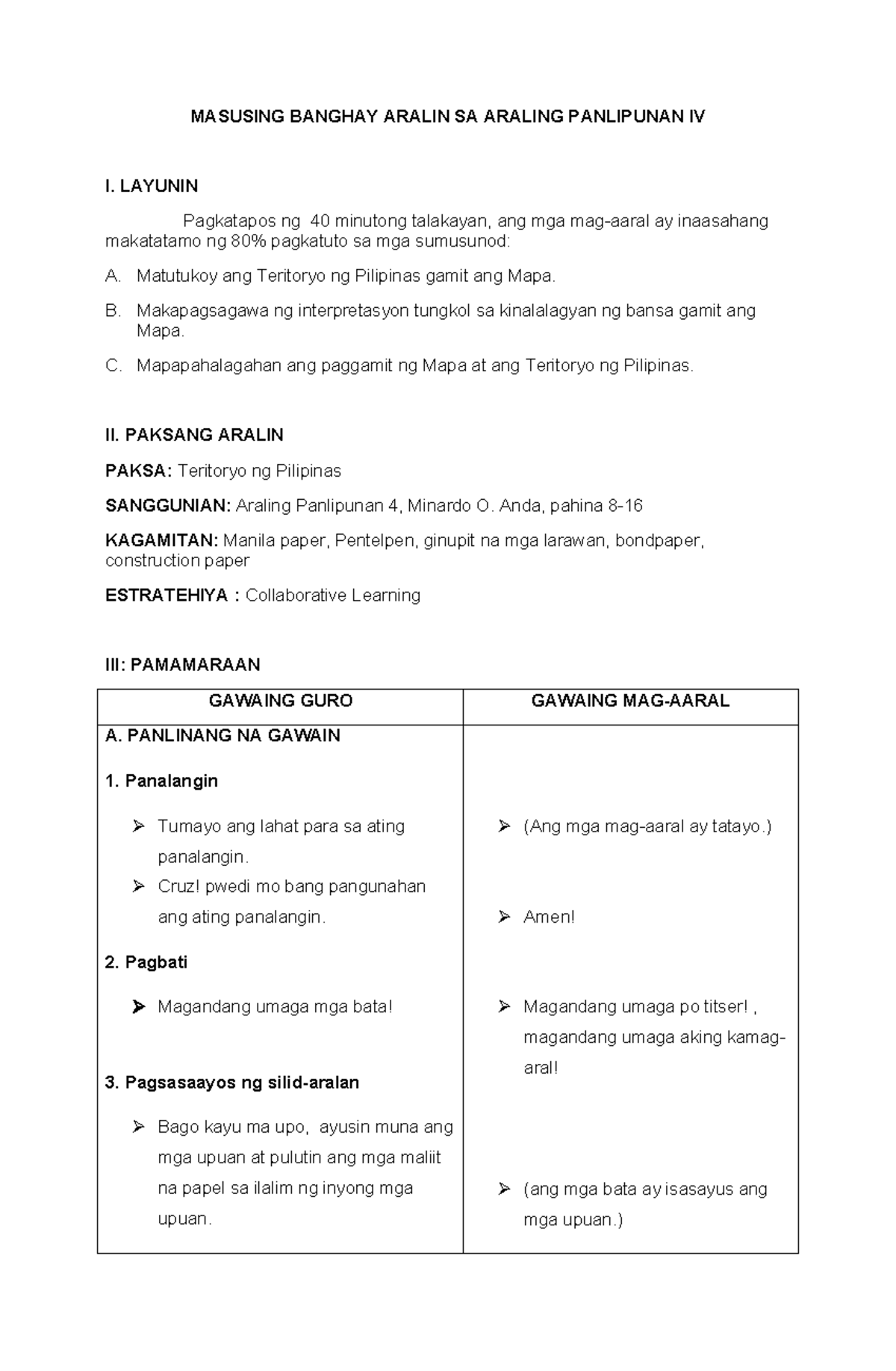 AP LP( Romeo AGAO) - LESSON PLAN - MASUSING BANGHAY ARALIN SA ARALING ...