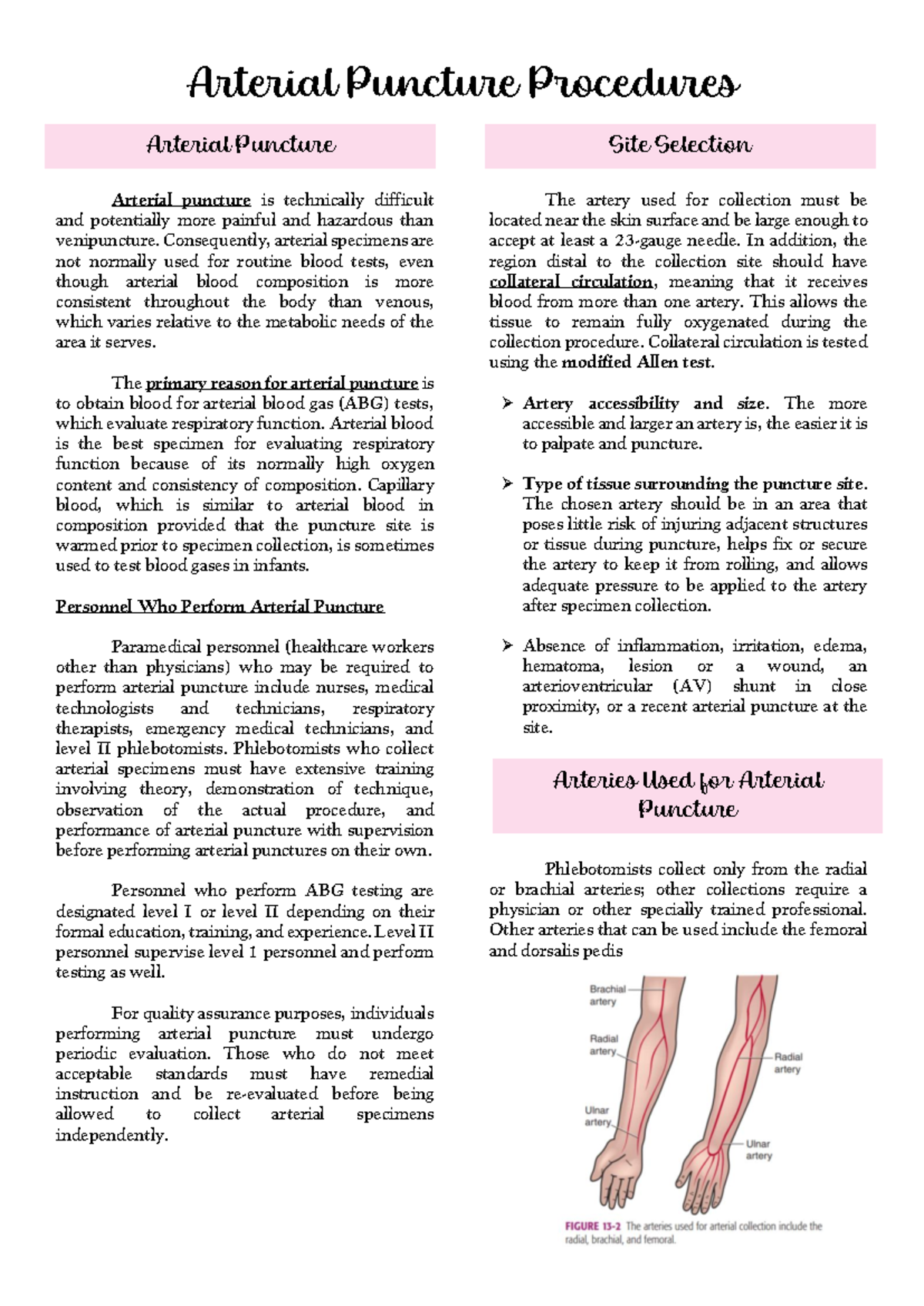 Lesson 7 - Arterial Puncture Procedures - Arterial Puncture Procedures ...