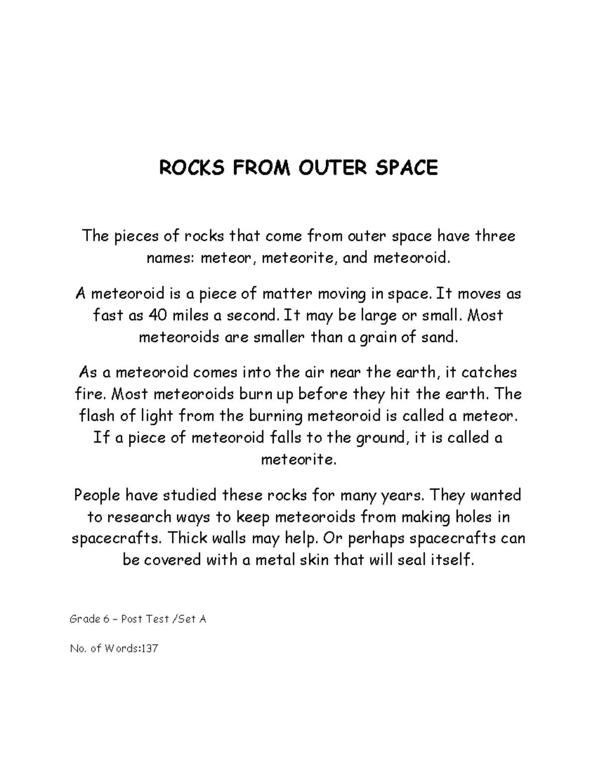 Rocks-FROM- Outer- Space - ROCKS FROM OUTER SPACE The pieces of rocks ...