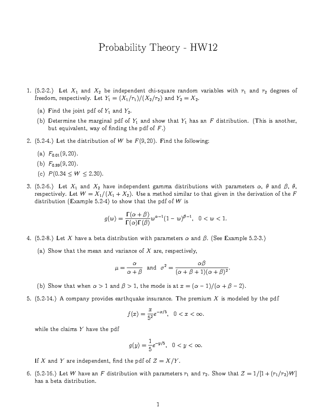 HW12 - it is a homework of probability - Probability Theory - HW (5-2 ...