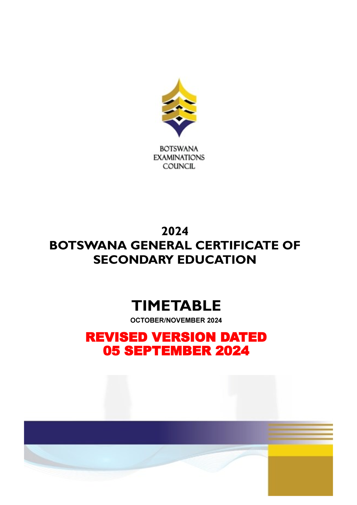 2024 Bgcse Revised Timetable Final - 05.09.2024tine table - BOTSWANA ...