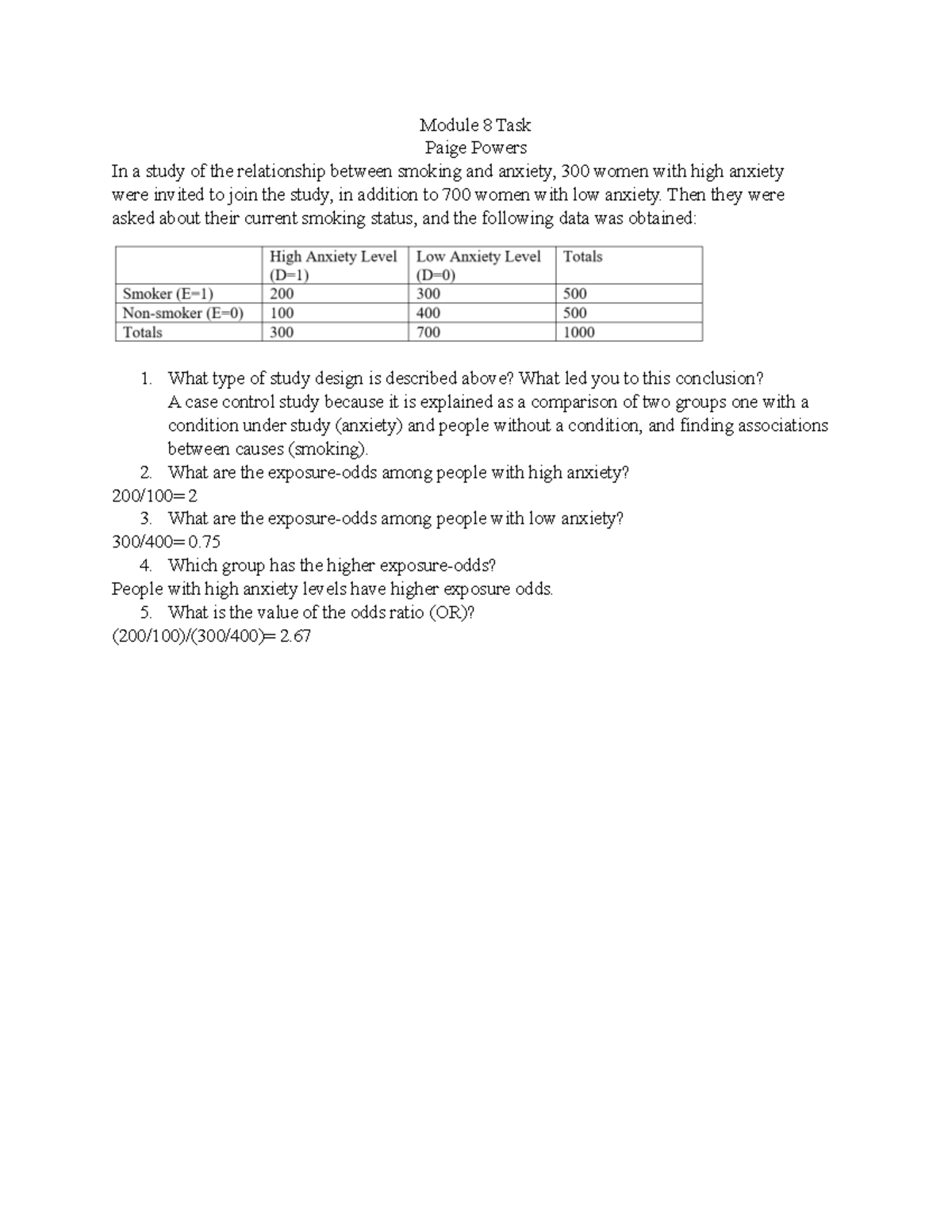 Module 8 Task - Assignment 100% - Module 8 Task Paige Powers In a study ...
