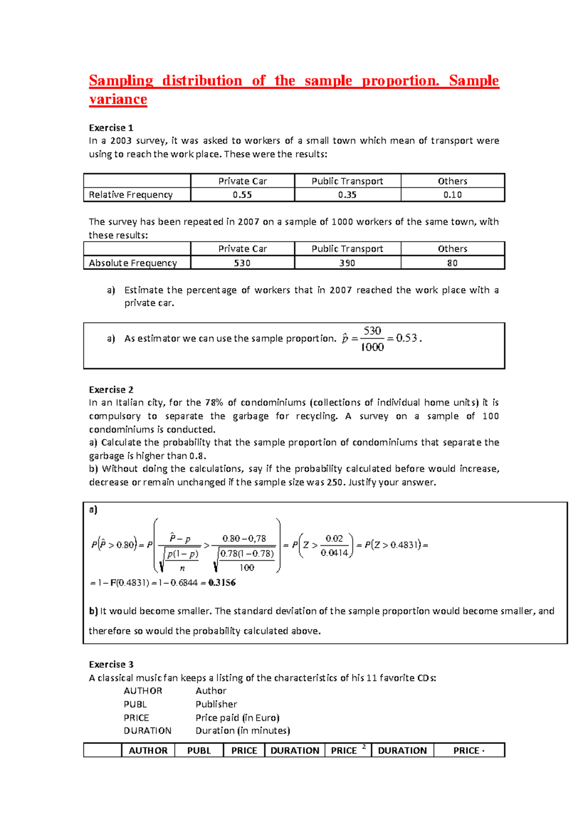 Sampling distribution of the sample proportion - Sample variance ...