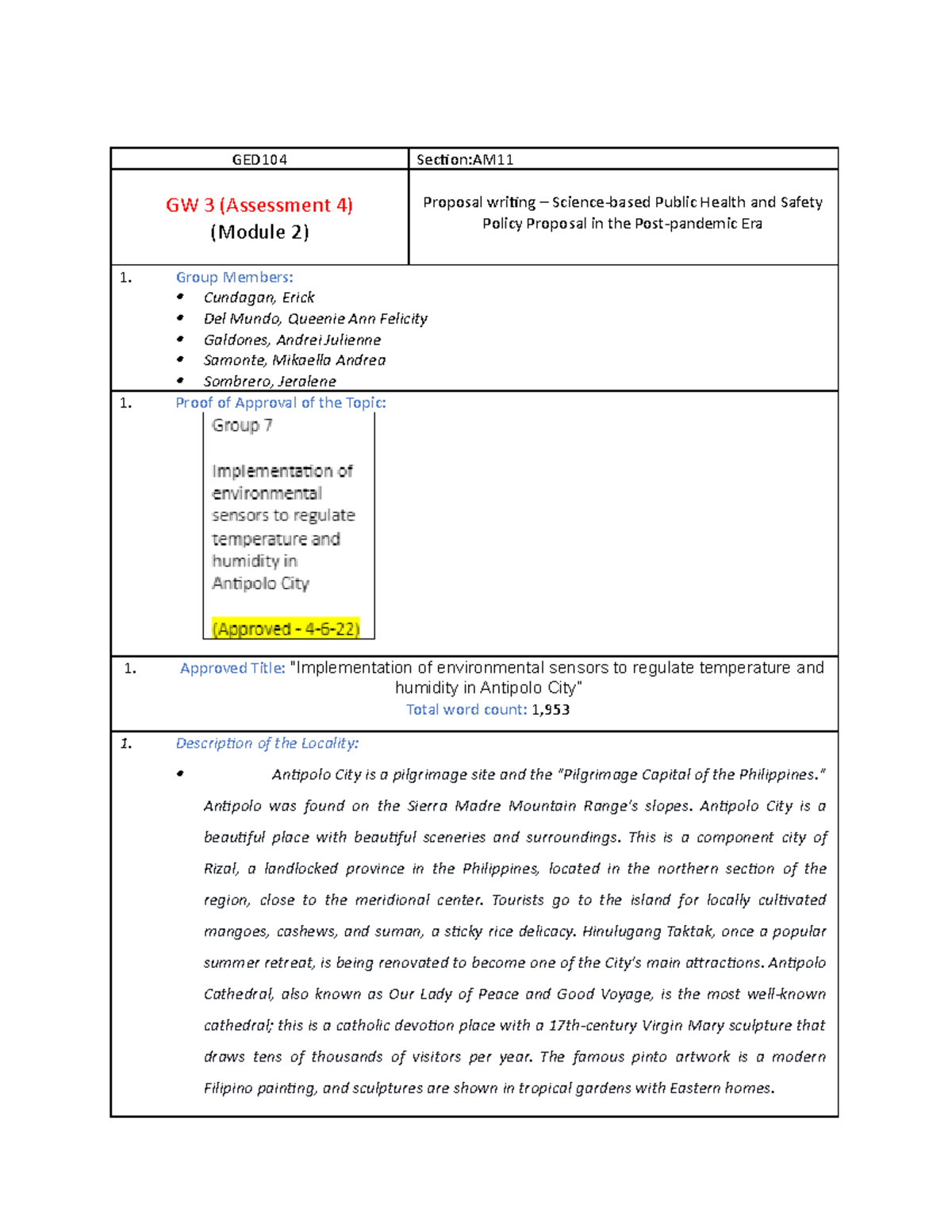 GED104 - M2 - ME Module Exam One Practical - GED104 Section:AM GW 3 ...