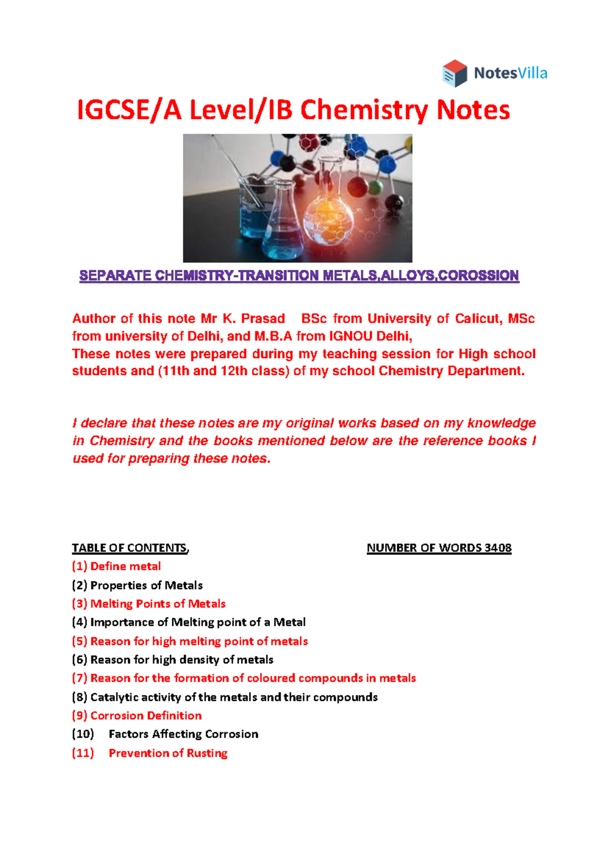 Chemistry study notes on seperate chemistry - IGCSE/A Level/IB ...