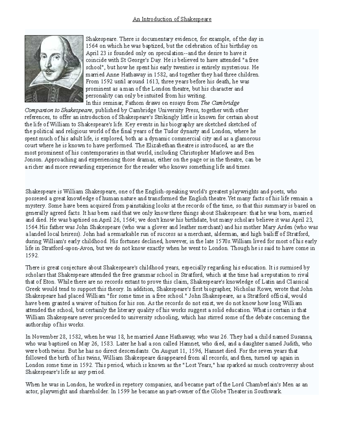 Shakespeare newNOTES ON ENGLISH LITERATURE TO HELP STUDENTS GET A GRIP ...