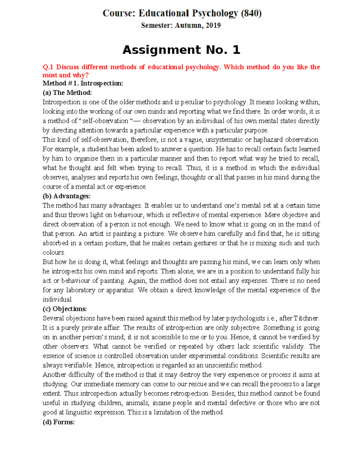 840-1 - Assignment Solution - Assignment No. 1 Q Discuss different ...