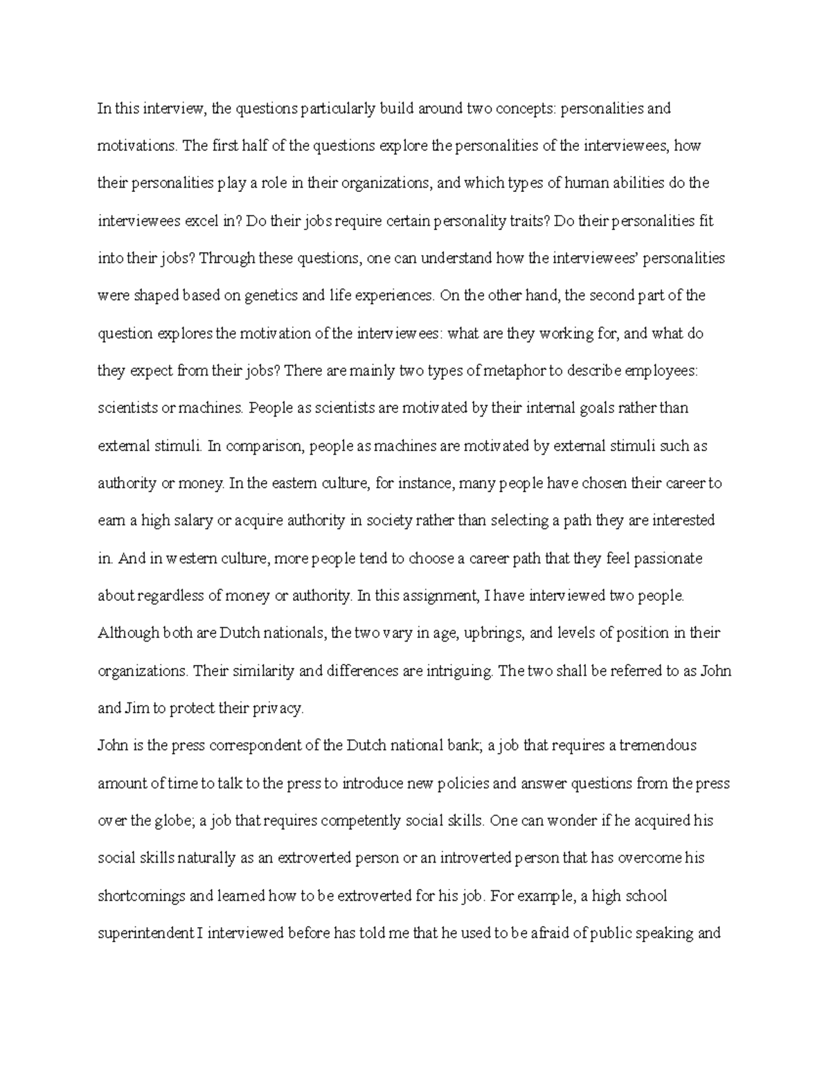 Psych in the workforce essay example - In this interview, the questions ...