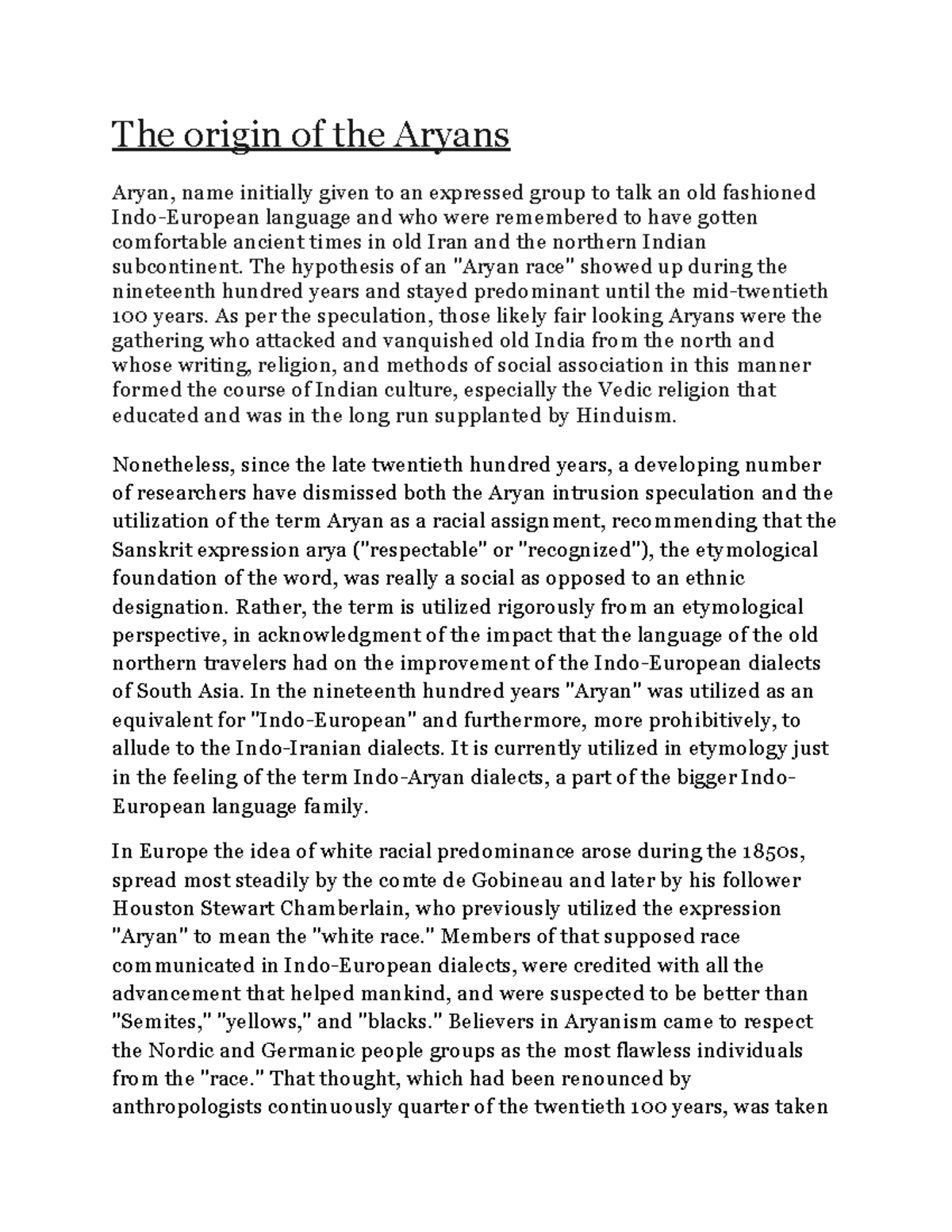 The origin of the Aryans - The origin of the Aryans Aryan, name ...