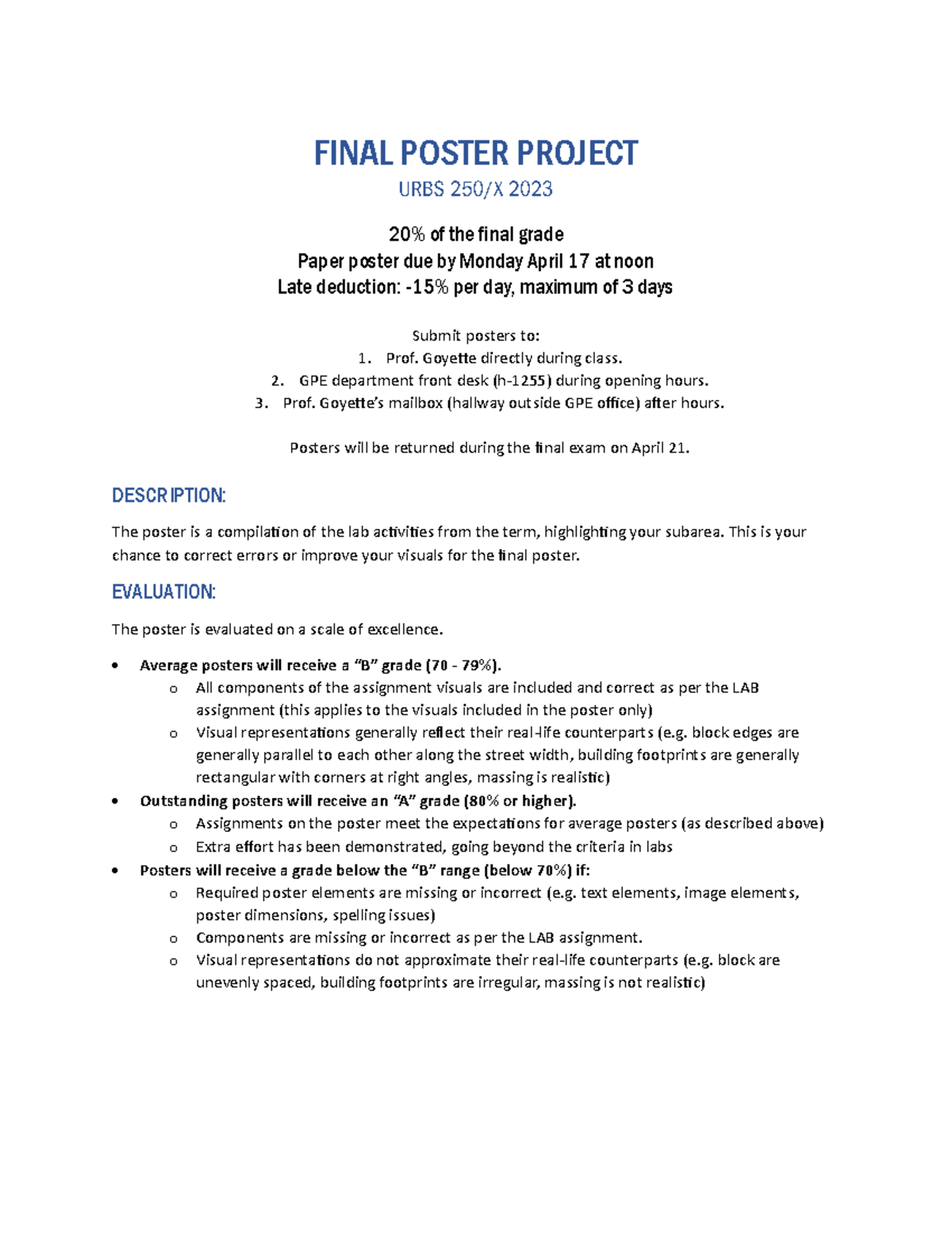 Final poster project instructions - FINAL POSTER PROJECT 20% of the ...