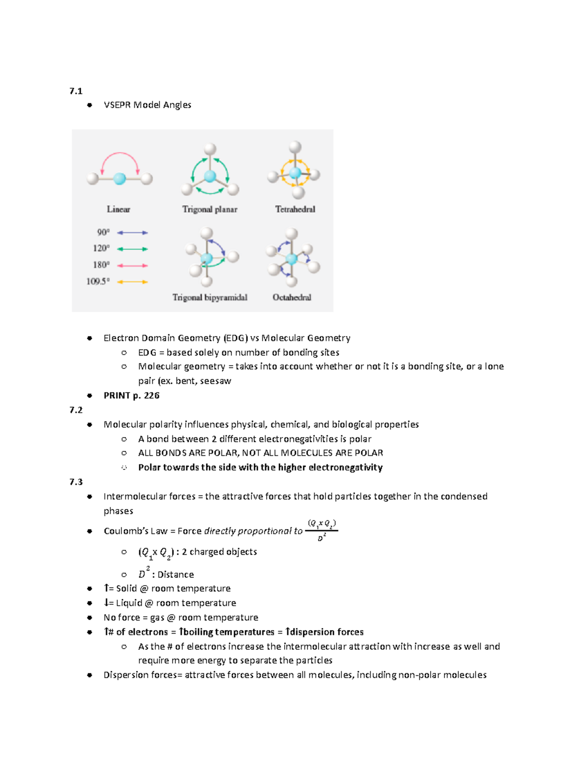 EXAM 3 Chemistry - Chem 101 Dr. Carpenter Exam 3 study guide - 7. VSEPR ...