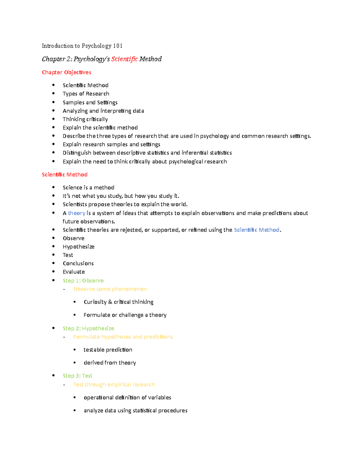 Psych Notes Ch. 2 - brooke hansen - Introduction to Psychology 101 ...