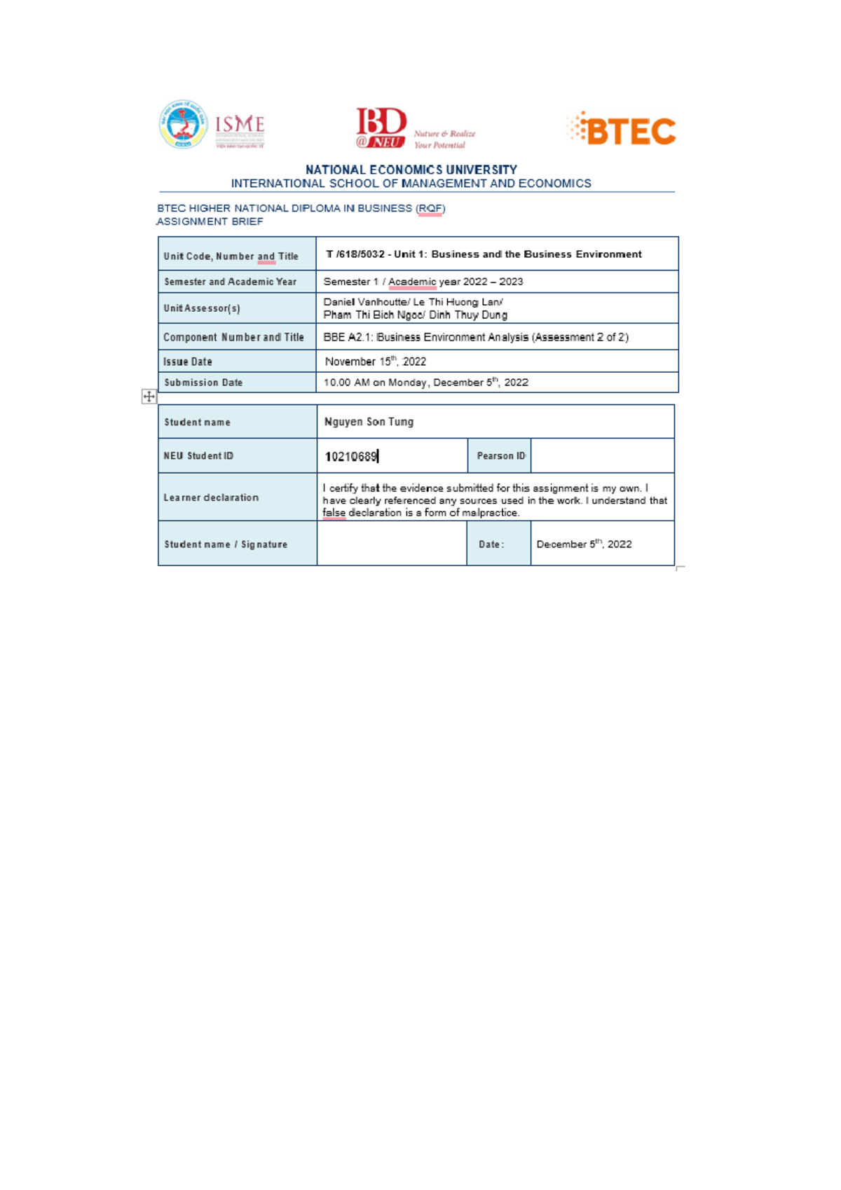 10210689 BBE A2 - để unlock premium - Table of content - Studocu