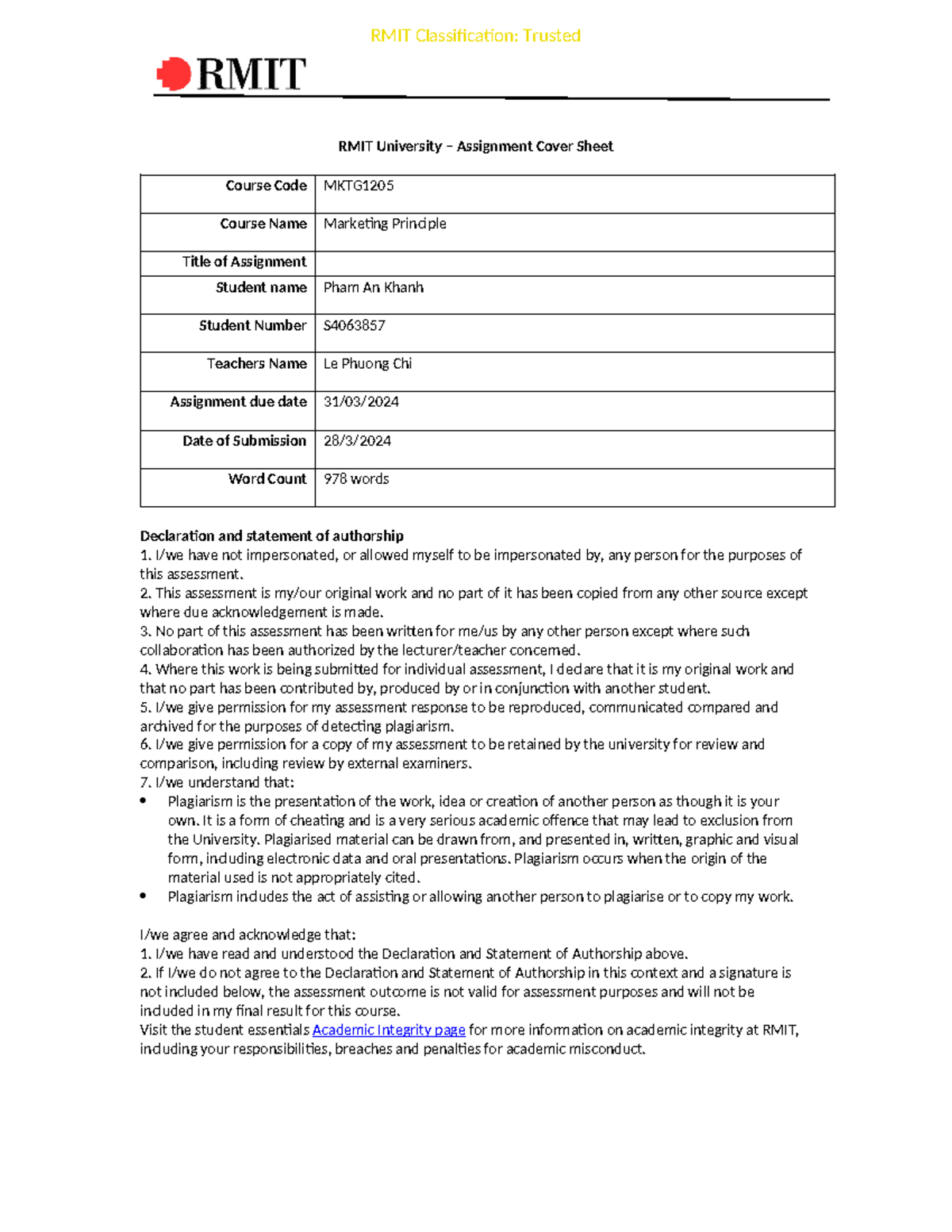 HN.Pham An Khanh. S4063857 - RMIT University – Assignment Cover Sheet ...