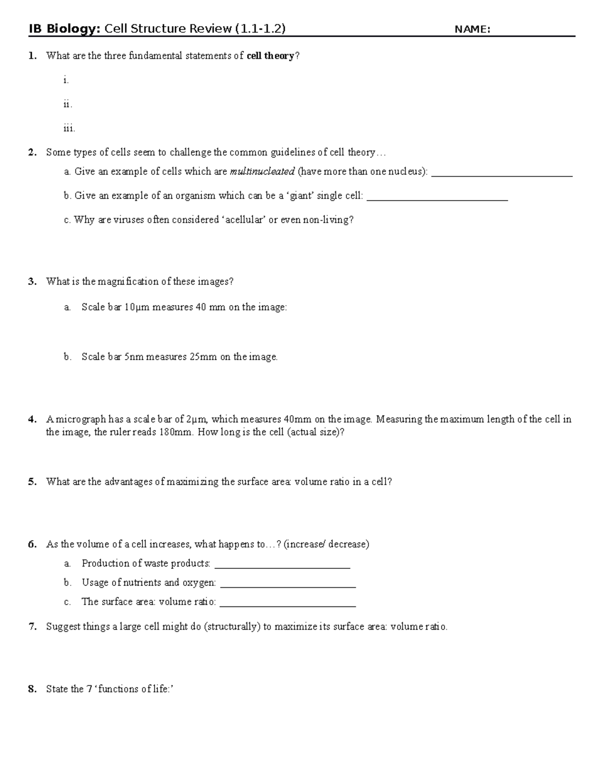 Cell Structure Review (1.1-1.2) - IB Biology: Cell Structure Review (1. ...