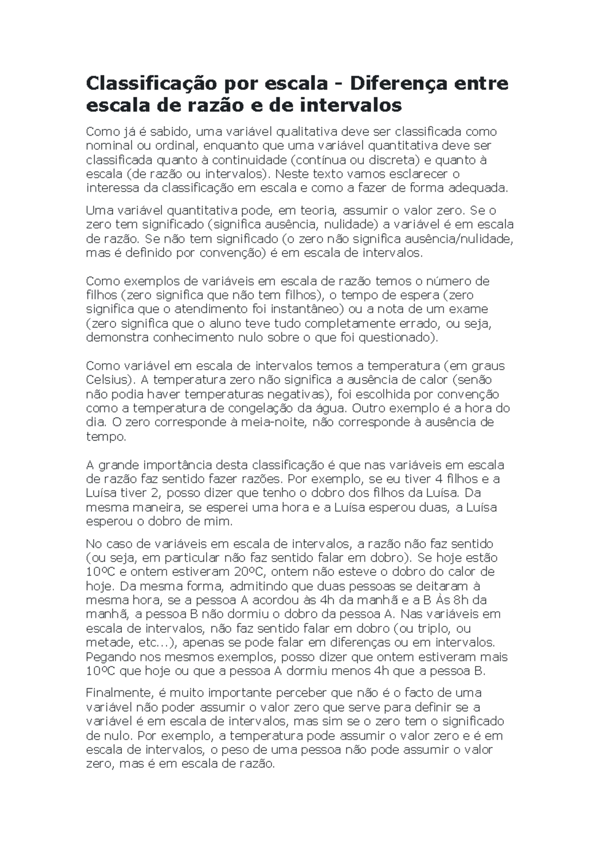 Diferença entre escala de razão e intervalos - Classificação por escala ...