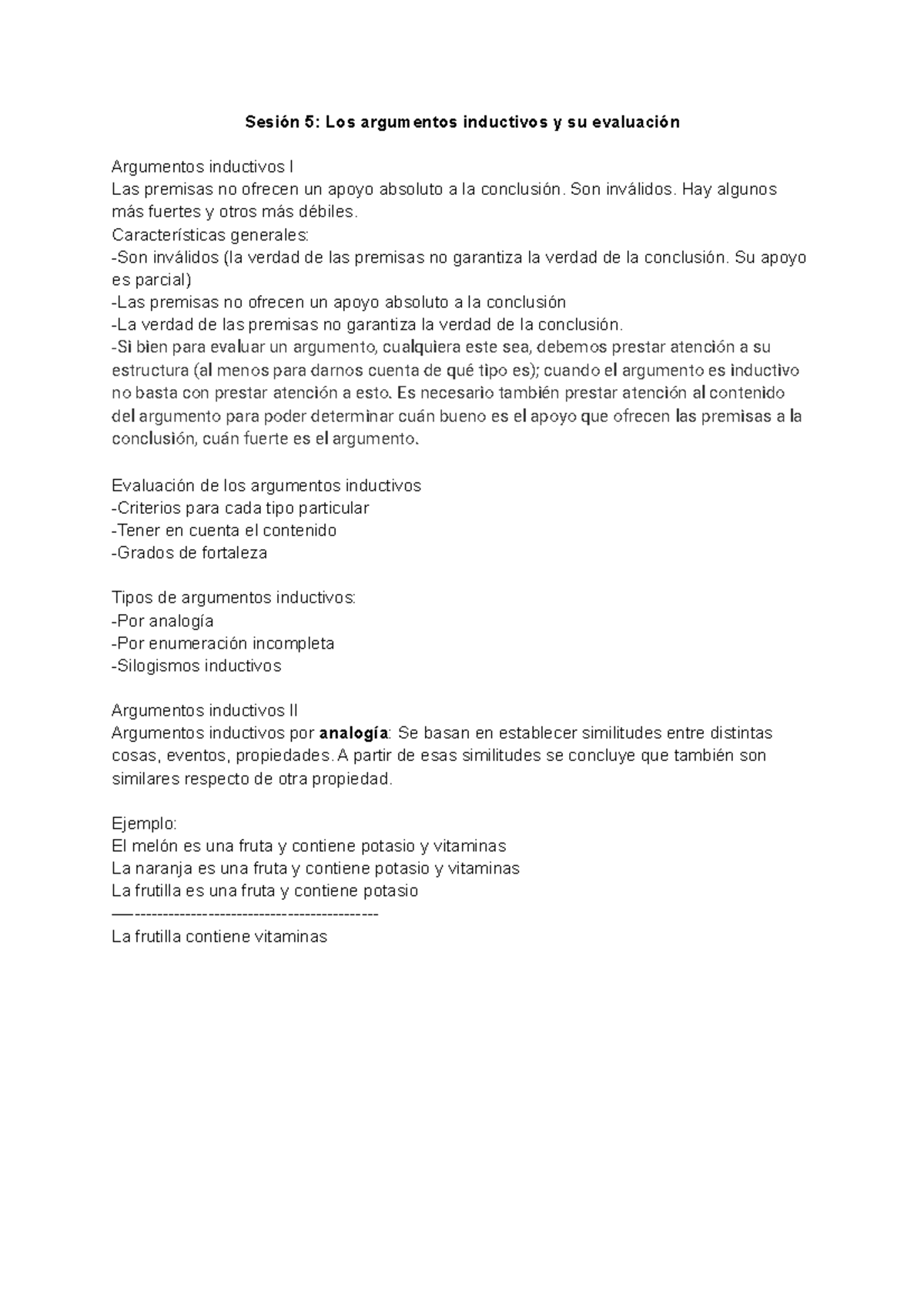 Sesion 5 - material - Sesión 5: Los argumentos inductivos y su evaluación Argumentos inductivos ...