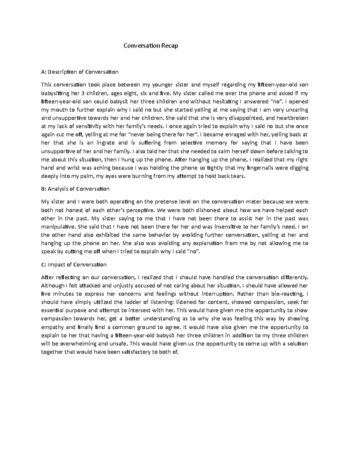 C820-Conversation Recap description of emotions and management ...