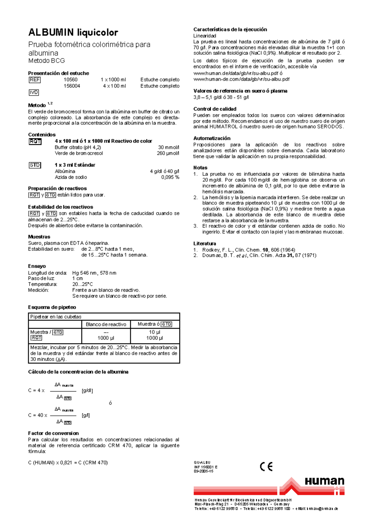 Albumina - Prospecto - Human Gesellschaft f ̧r Biochemica und ...