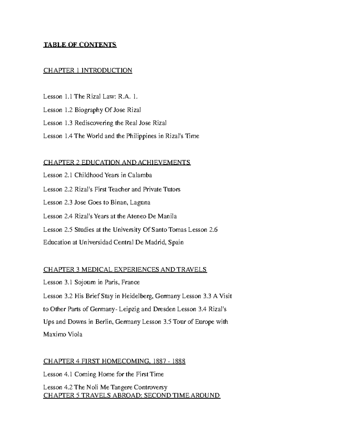 Rizal- Module - LITERATURE - TABLE OF CONTENTS CHAPTER 1 INTRODUCTION ...