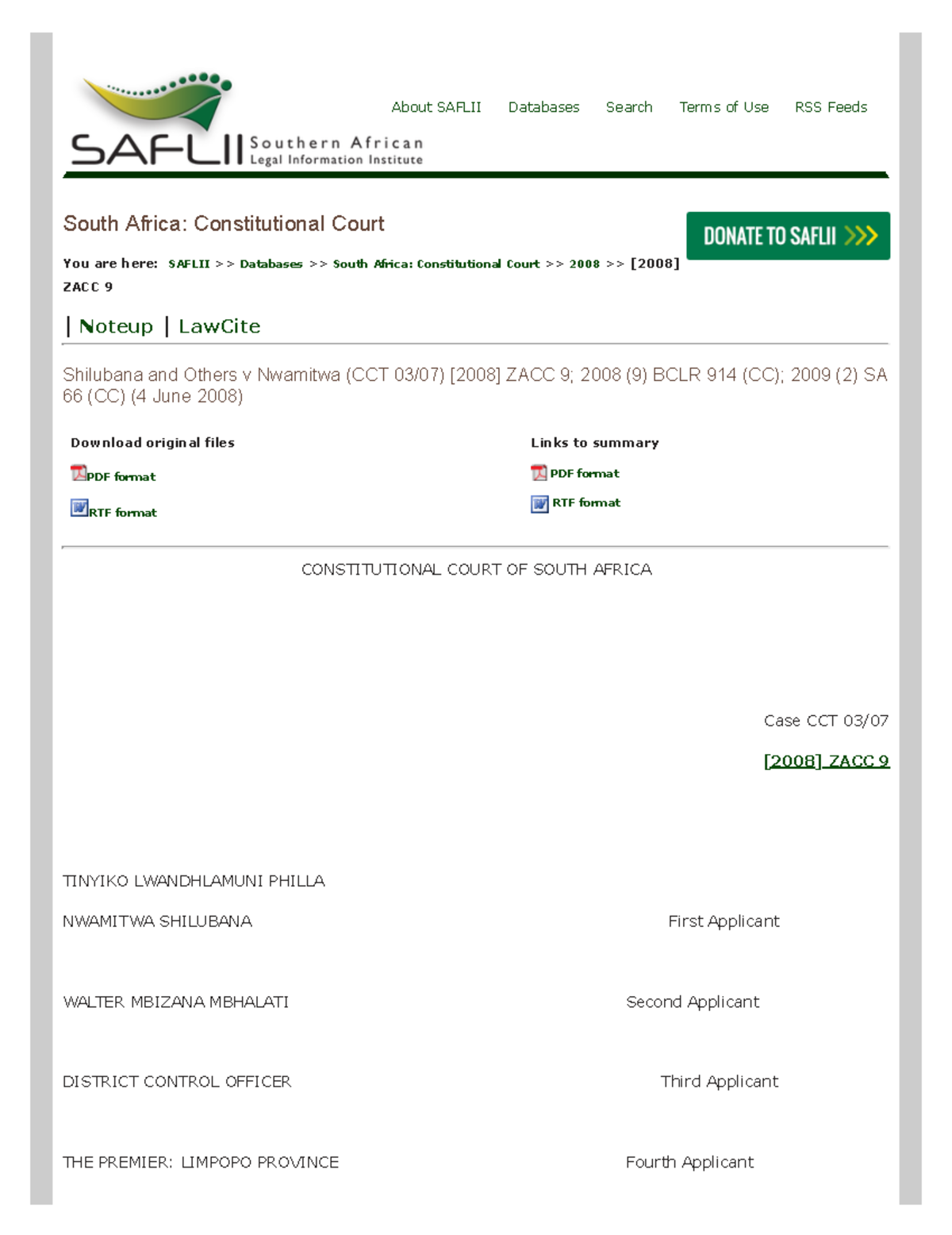 Shilubana and Others v Nwamitwa (CCT 0307) [2008 ] ZACC 9; 2008 (9 ...