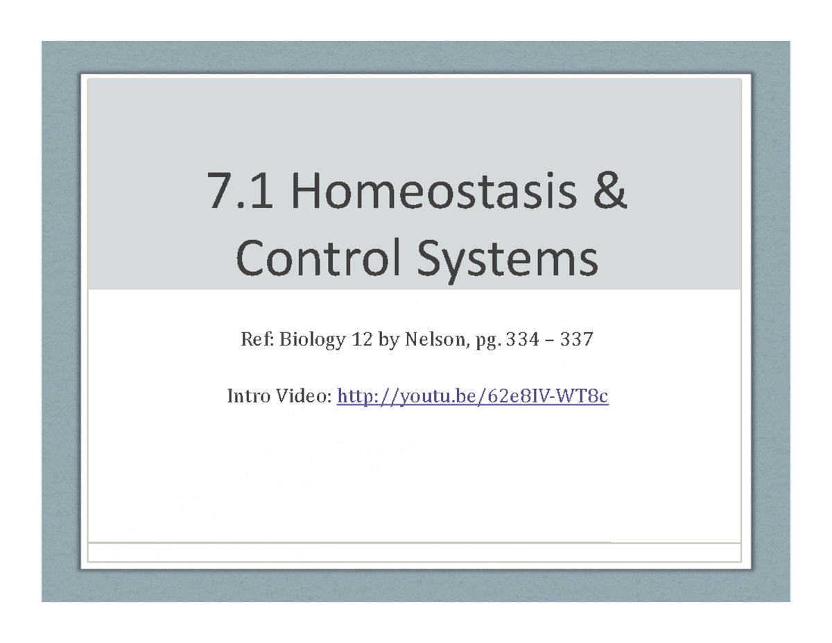 7.1 Homeostasis & Control - 7 Homeostasis & Control Systems Ref ...